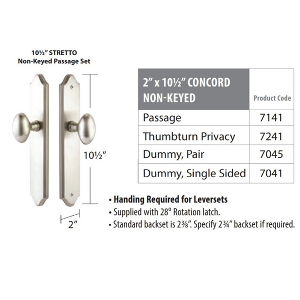 Emtek 7241 STRETTO Narrow Trim Lockset, 2" x 10-1/2" Concord Non-Keyed ...