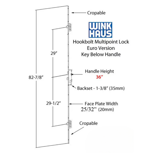 Winkhaus 20mm Cobra 35/92 Multipoint Lock System with Hooks 82-7/8 inc ...