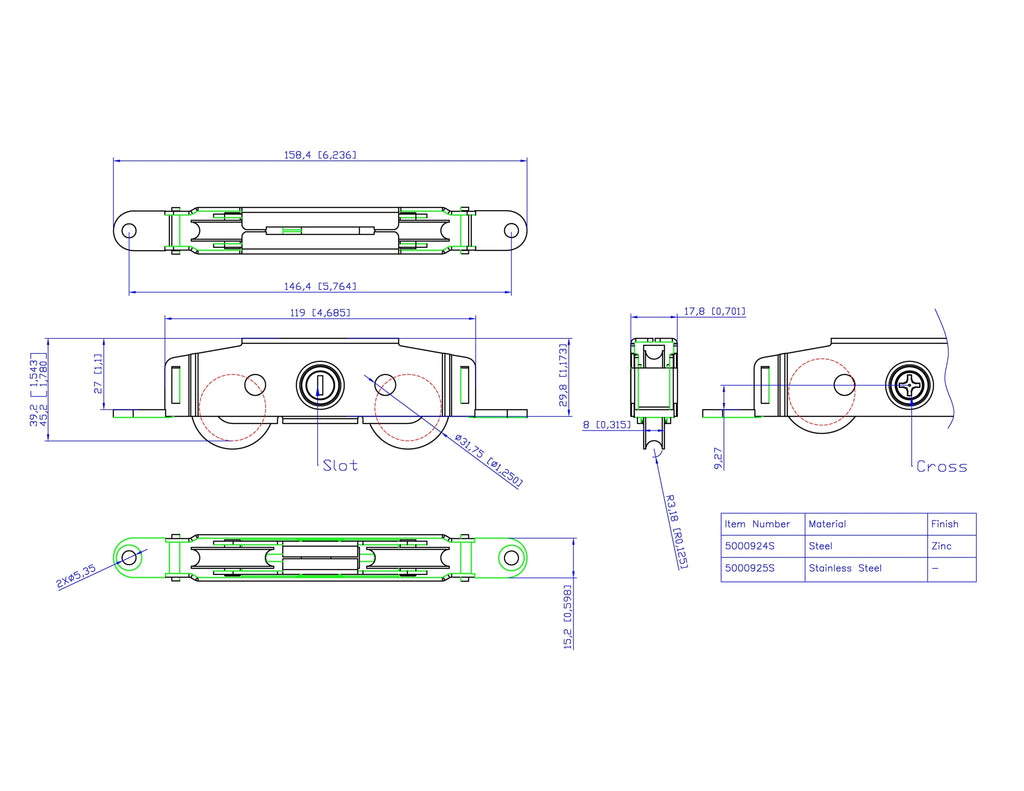 5000925S Rockwell 3900 Side Adjust Tandem Roller for Sliding Glass Doo ...