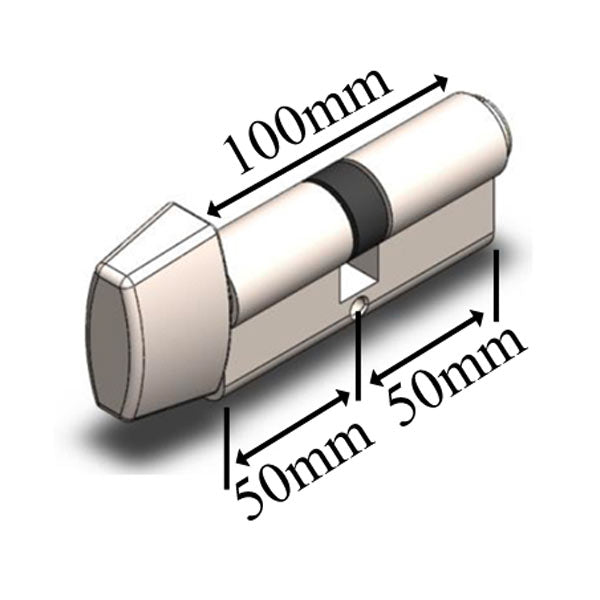 100MM EURO / PROFILE CYLINDER 50/50 WITH RECTANGULAR THUMBTURN - SATIN ...