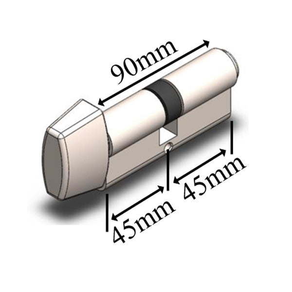 90MM EURO / PROFILE CYLINDER 45/45 WITH RECTANGULAR THUMBTURN - SATIN ...