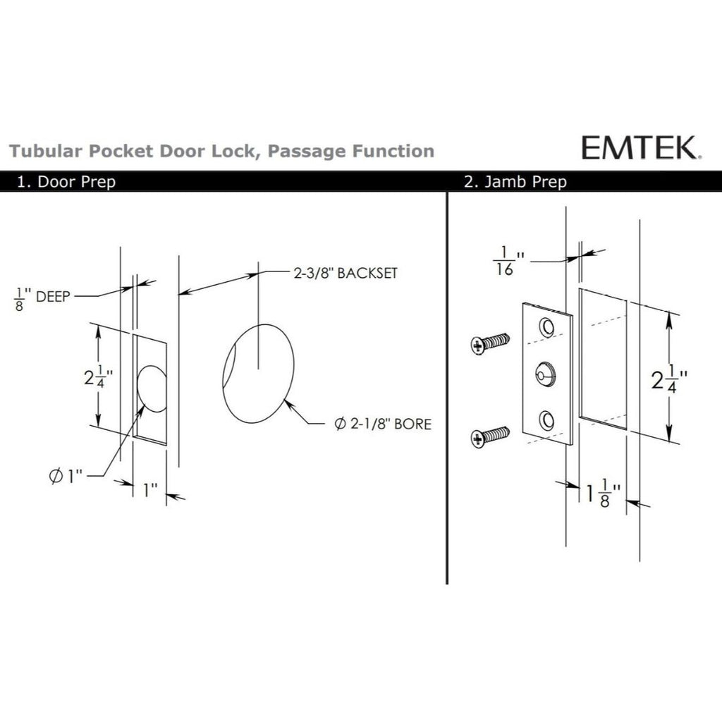 Emtek 2134 Square Pocket Door Tubular Lock (2-1/2" x 2-1/2") - Passage ...