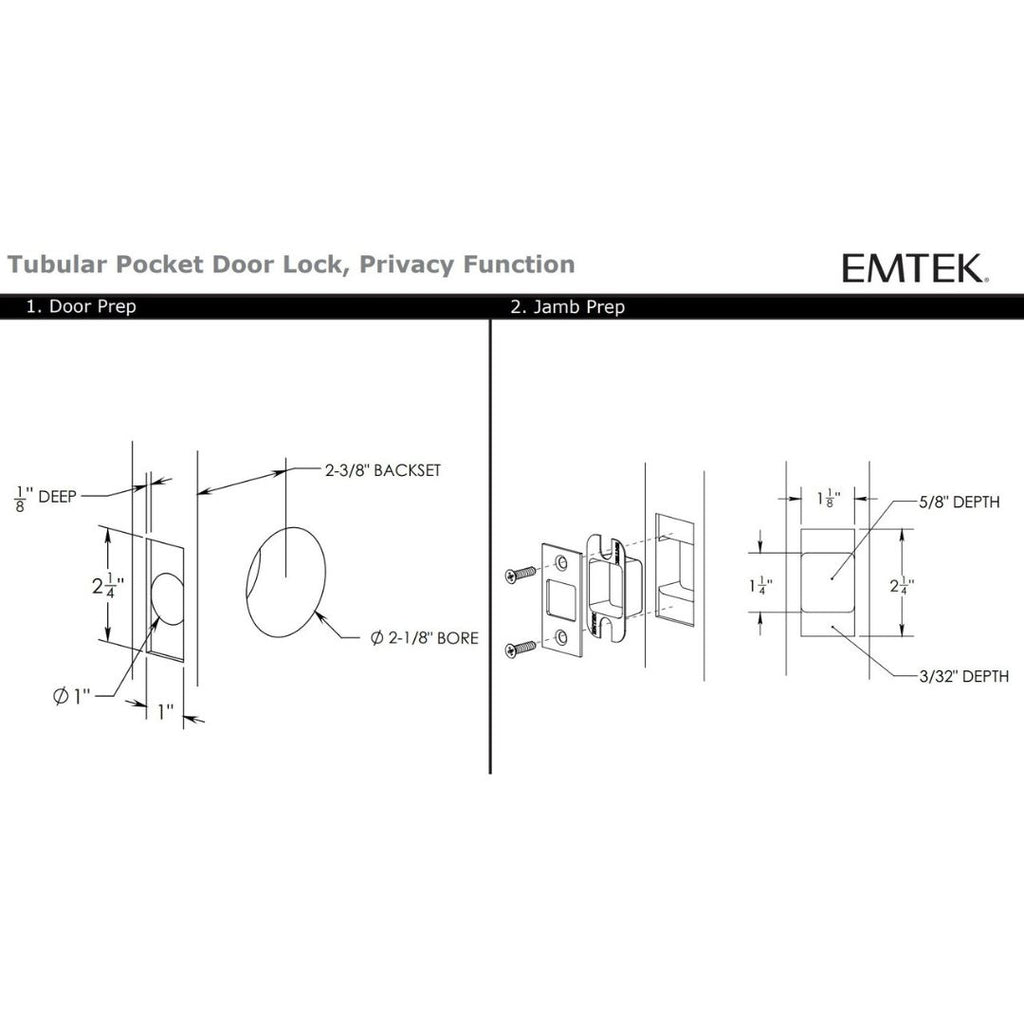 Emtek 2134 Square Pocket Door Tubular Lock (2-1/2" x 2-1/2") - Passage ...