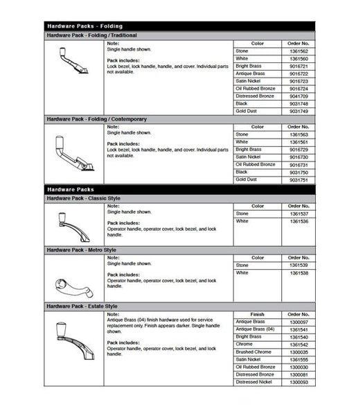 Andersen Casement Window - 200/400 Series - Hardware Pack - Folding Co ...