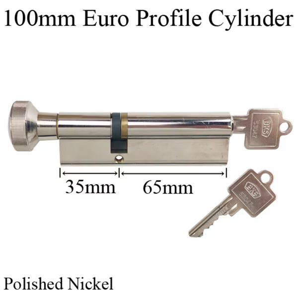 BKS Euro Profile cylinder 35/65 100mm, Yale Keyway - Polished Nickel ...