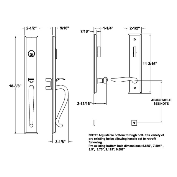 H790MPMLUS10B Rockwell Carmel Solid Brass Multipoint Handle Set in Ant ...