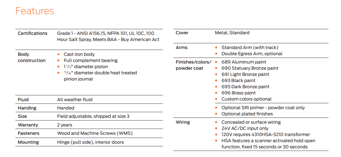 LCN 4310HSA SENTRONIC, Surface-Mounted Heavy Duty Fire/Life Safety ...