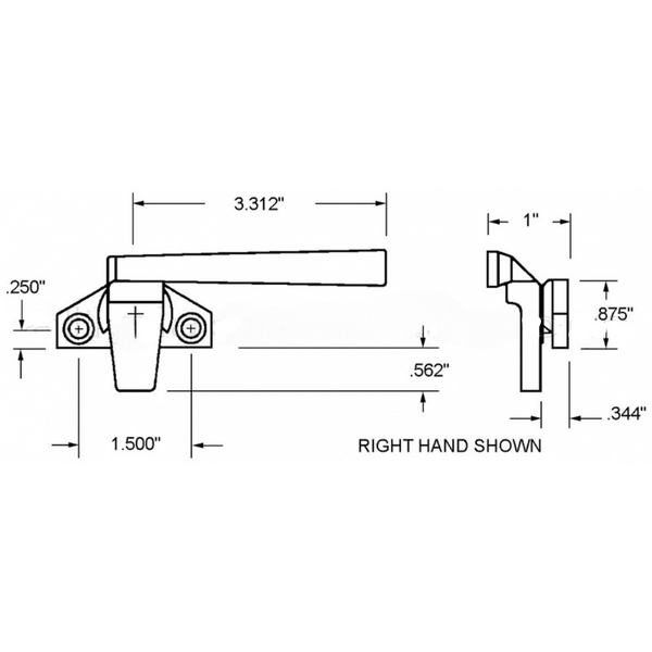 Truth 25 Series Cam Lock 1-1/2 Handle Offset Base LH ,Silver Metallic ...
