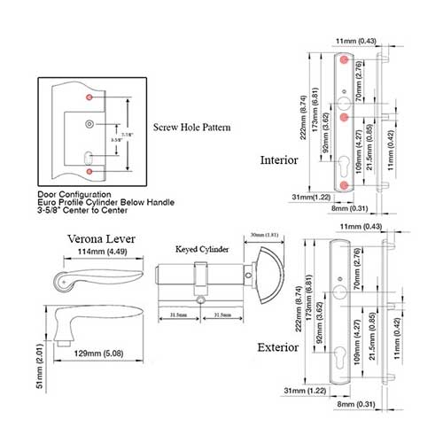 HOPPE MULTIPOINT LOCK HANDLESET, VERONA, CONTEMPORARY PLATE, SOLID BRA ...
