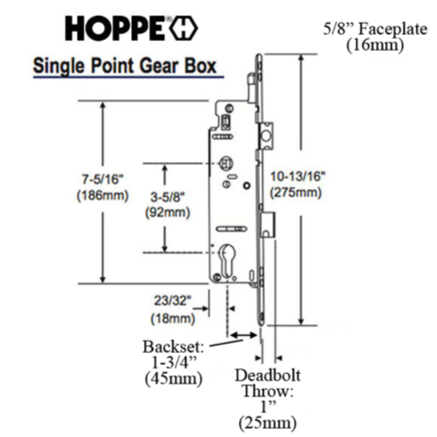 HOPPE MORTISE LOCK, 1" DEADBOLT THROW, 45/92 SINGLE POINT LOCK (SPL ...